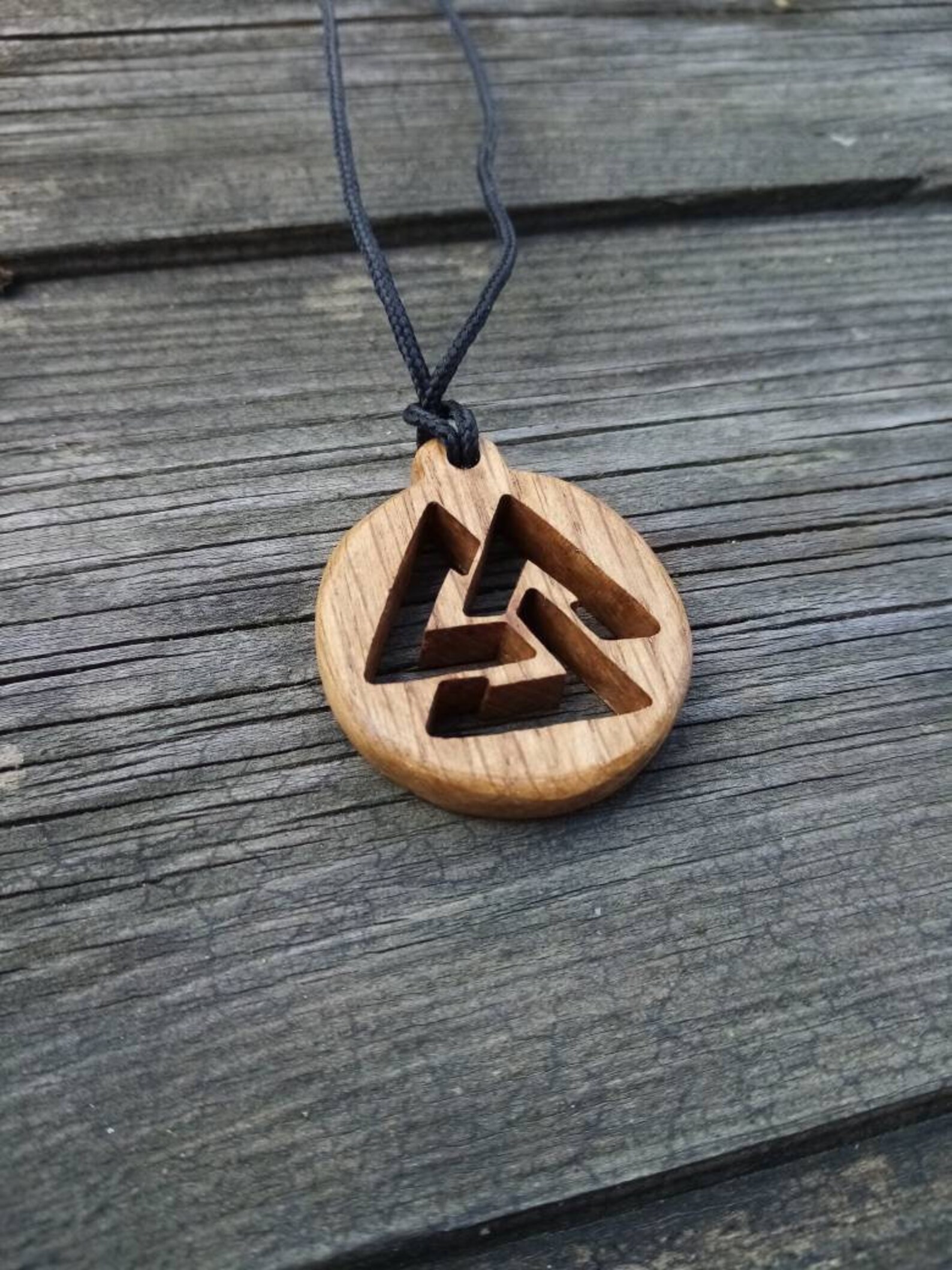 Valknut Pendant Necklace, Wooden Valknut Pendant, Viking Jewelry, Pagan ...