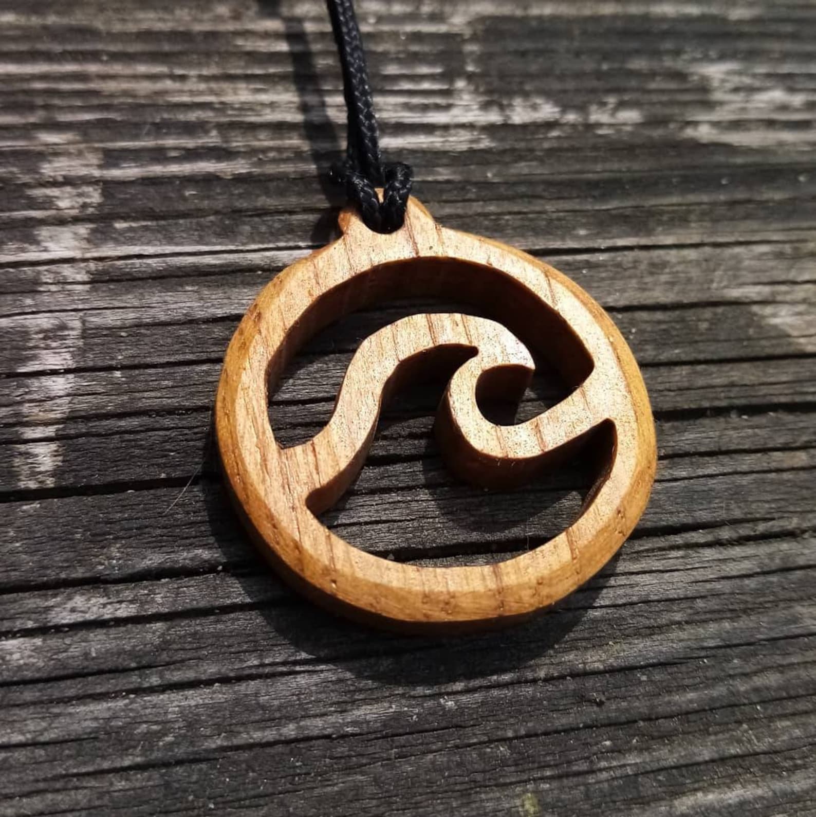 Wave Pendant Necklace, Summer Pendant Necklace, Wooden Pendant Necklace ...