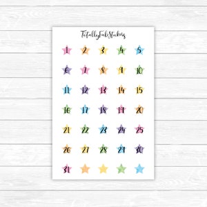 DC-56 // Rainbow Stars Number Planner Stickers - Etsy
