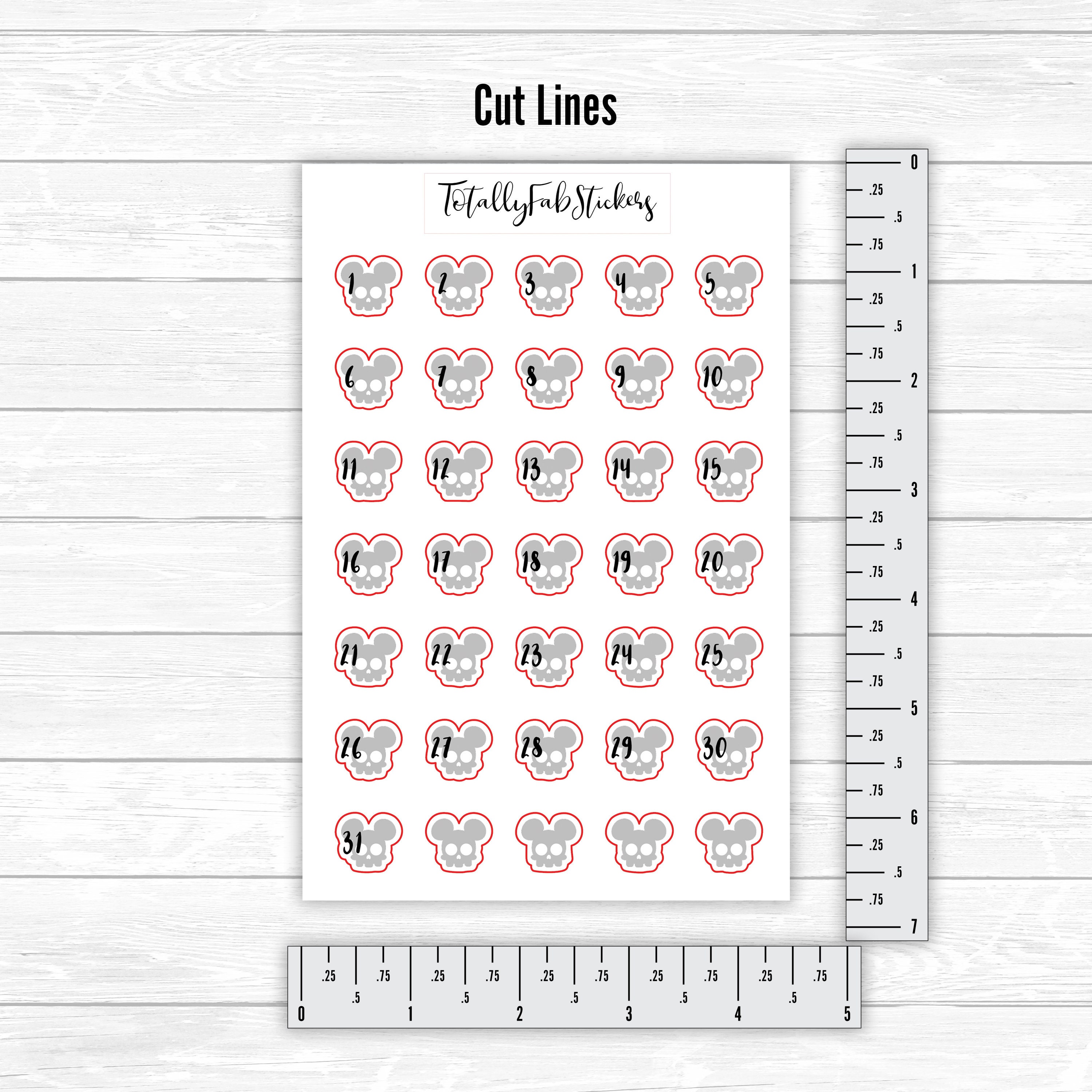 DC-107 // Mouse Inspired Skull Number Planner Stickers - Etsy