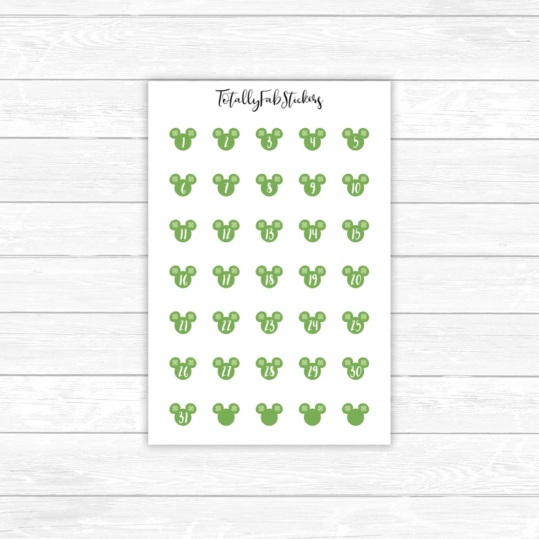 DC-60 // Mouse Inspired Four Leaf Clover Number Planner Stickers - Etsy