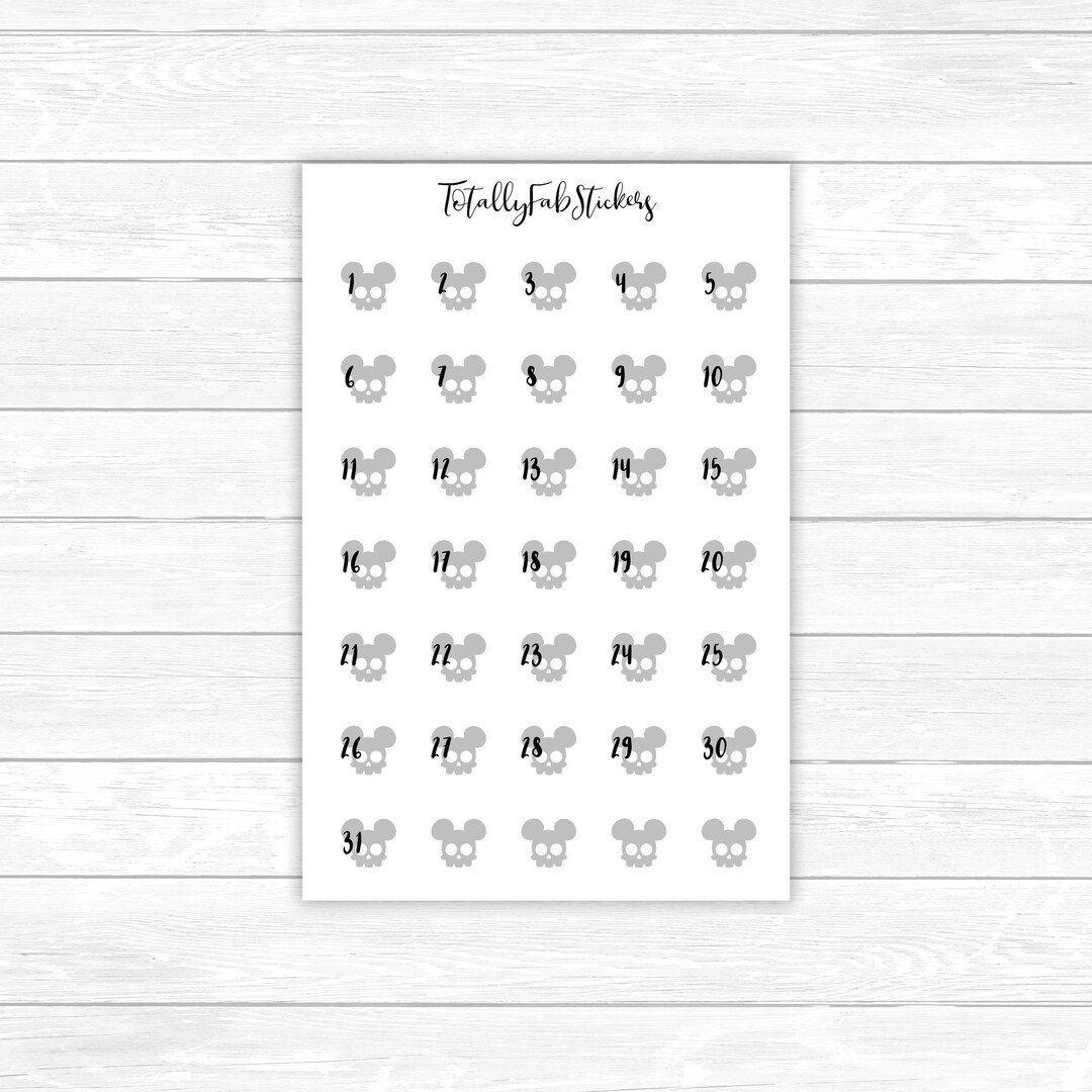 DC-107 // Mouse Inspired Skull Number Planner Stickers - Etsy
