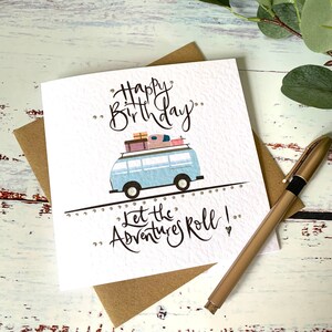 ADVENTURE AWAITS Camping Themed Birthday Cards for Campervan and ...
