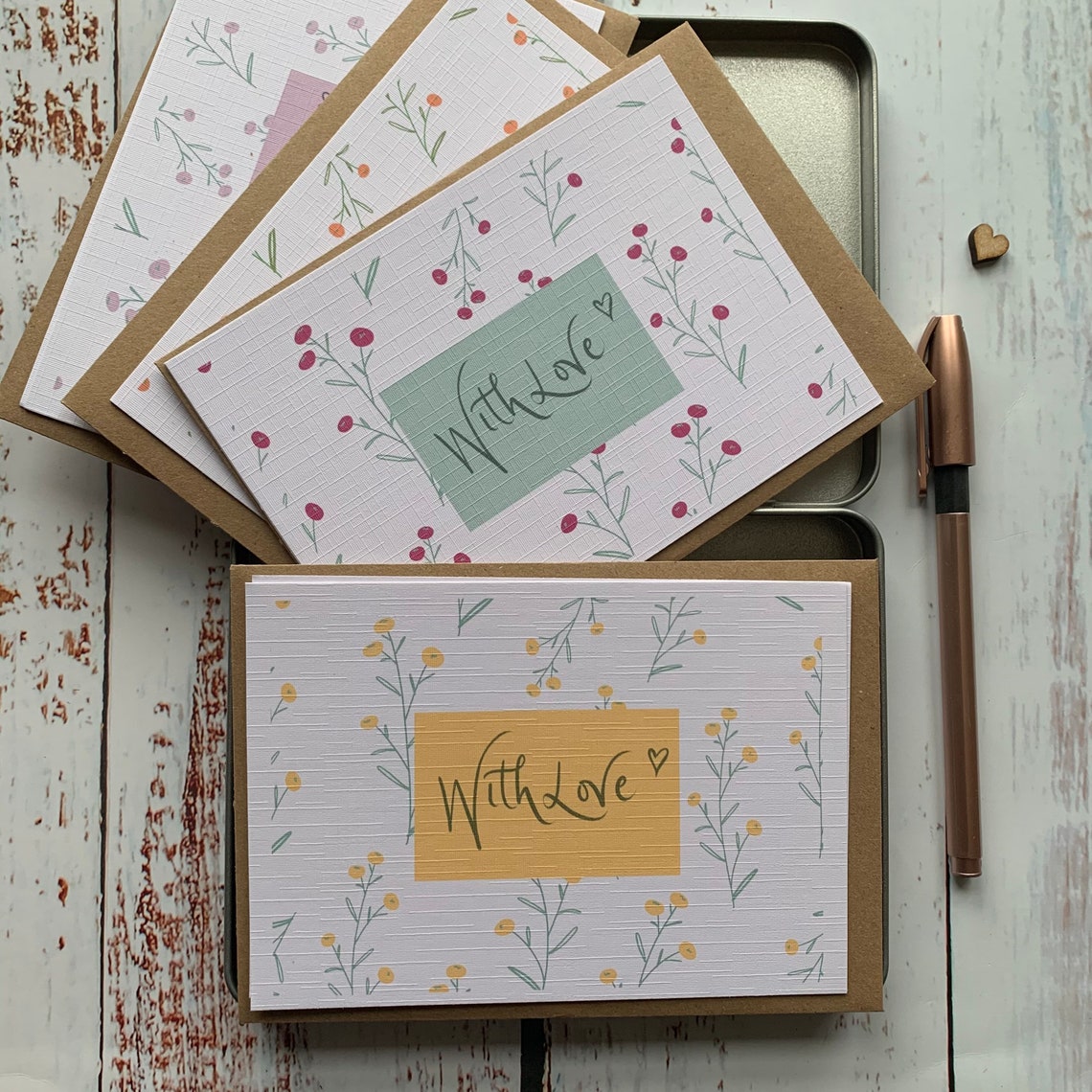 Pretty Floral Postcards With Envelopes Saying With Love. - Etsy UK