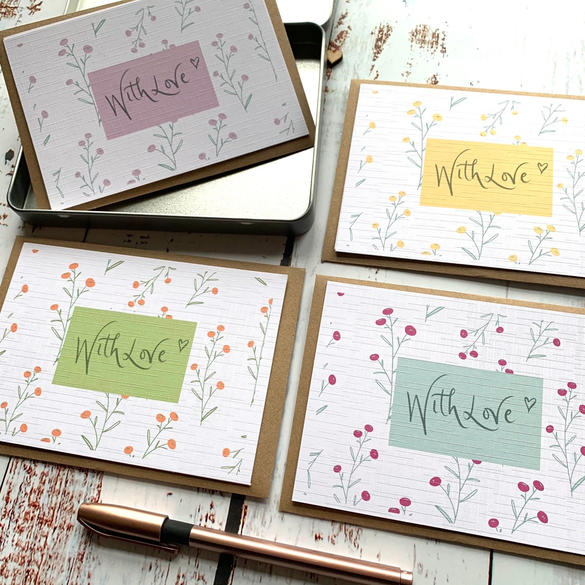 Pretty Floral Postcards With Envelopes Saying With Love. - Etsy UK