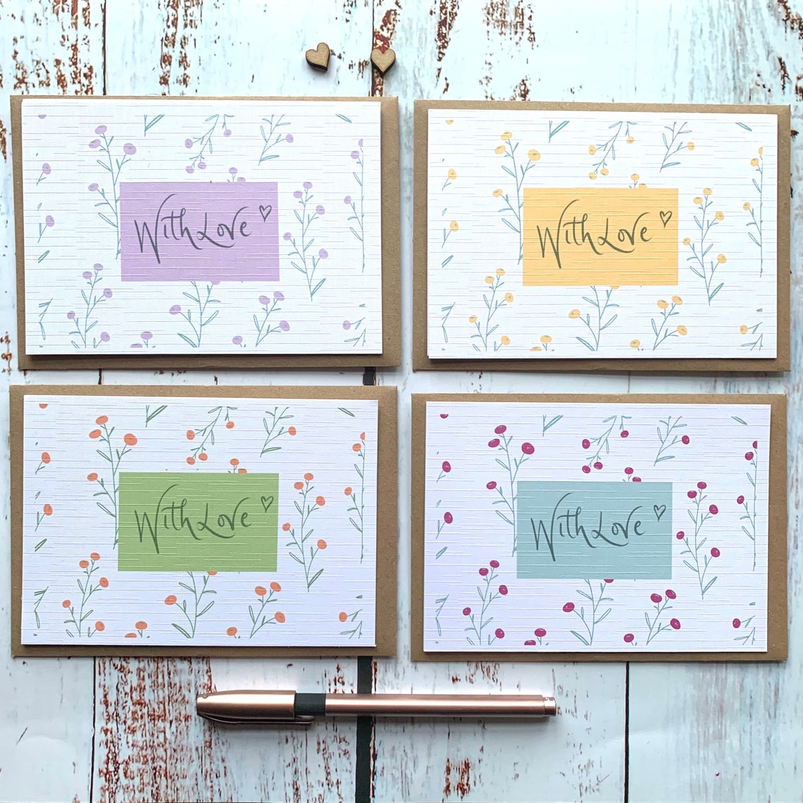 Pretty Floral Postcards With Envelopes Saying With Love. - Etsy UK