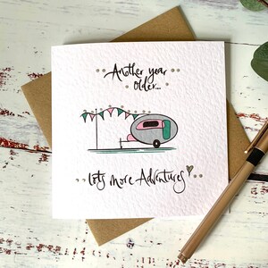 ADVENTURE AWAITS Camping Themed Birthday Cards for Campervan and ...
