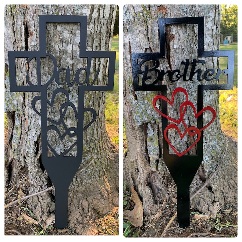 Memorial Cross Stake Heart Cemetery Stake Metal Grave - Etsy