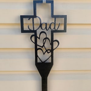 Memorial Cross Stake; Heart; Cemetery Stake; Metal Grave Marker ...