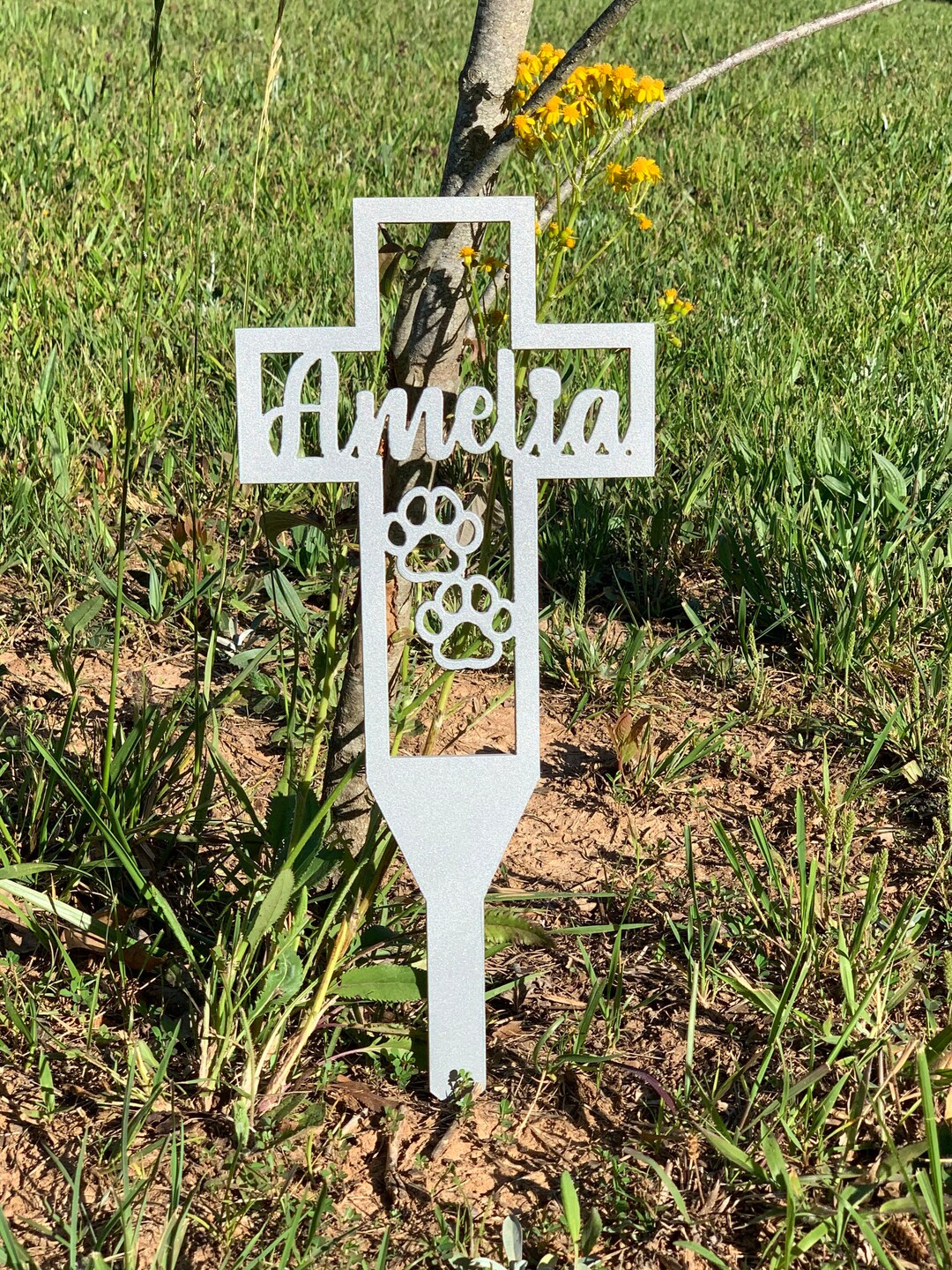 Cross Garden Stake; Pet Memorial; Grave Marker; Pawprint; Gift for Pet ...