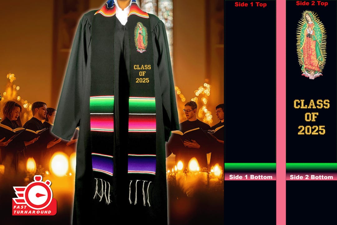 Graduation Mexican Sash Stole Class of 2025 Gold Letters Virgen De ...