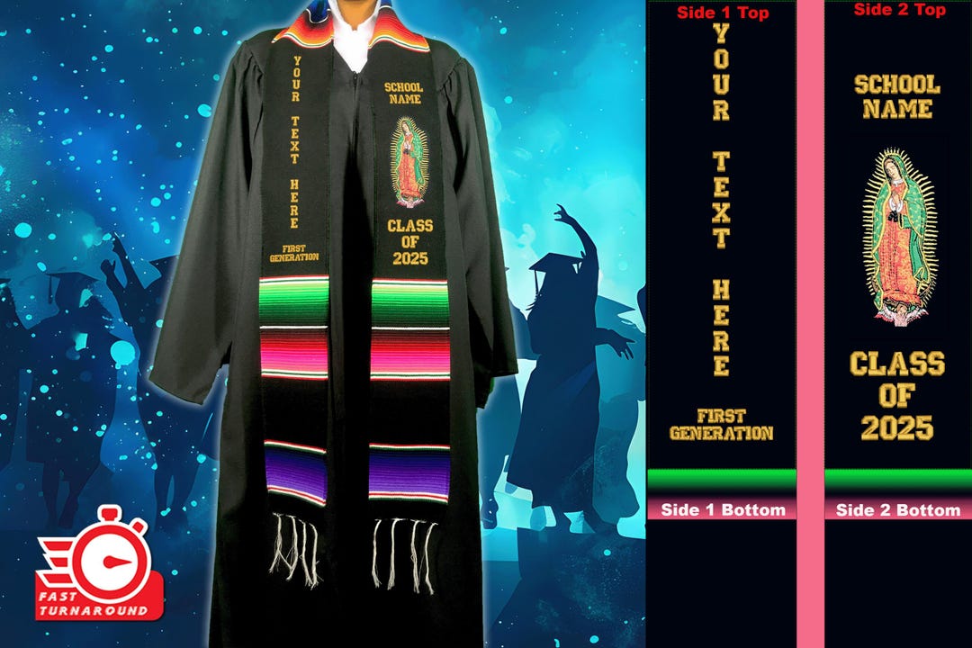 Mexican Graduation Sash Stole Class of 2025, First Generation. Black ...
