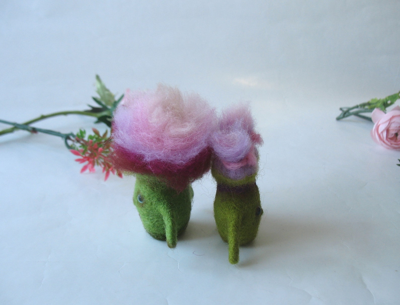 Needle Felted Flowers Art Doll Pair OOAK Toy Thistle - Etsy