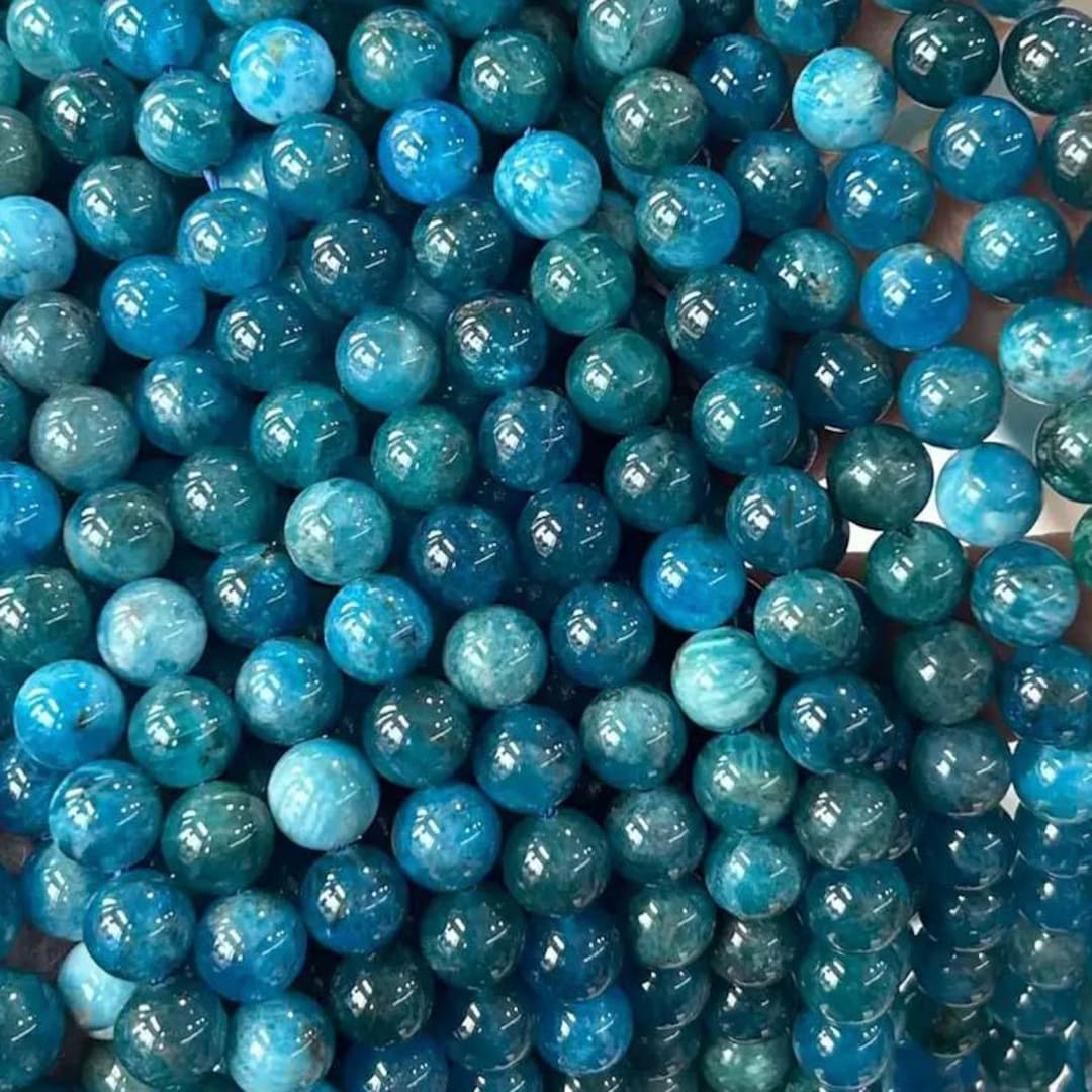 AAA Genuine Natural Blue Apatite Gemstone 4mm 6mm 8mm 10mm 12mm Smooth ...