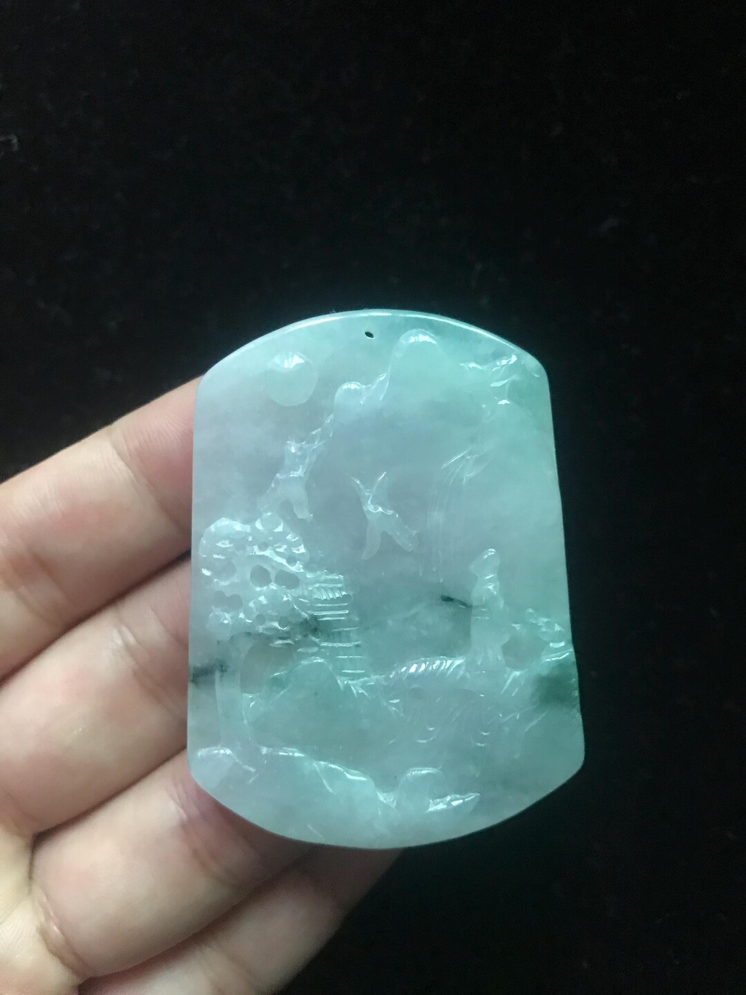 Genuine Jadeite Jade Pendant Necklace,carved Natural Landscape Jadeite ...