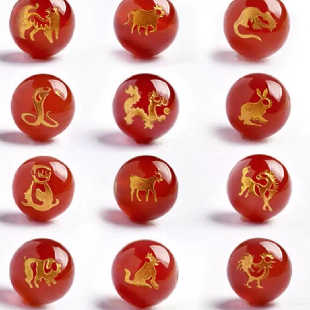 AA Genuine Natural 12 Chinese Zodiac Hot Stamping Red Agate Gemstone ...