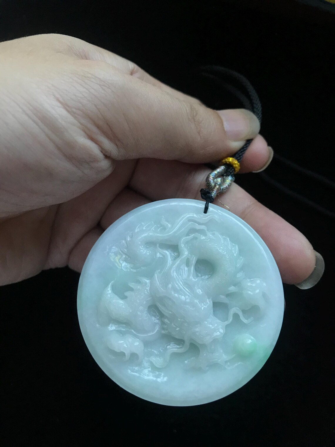 Genuine Dragon Jadeite Jade Pendant Necklace,carved Natural Dragon Jadeite Pendant for Wealth ...