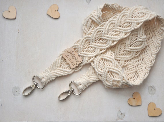 Personalized macrame strap Woven off white cotton camera strap | Etsy