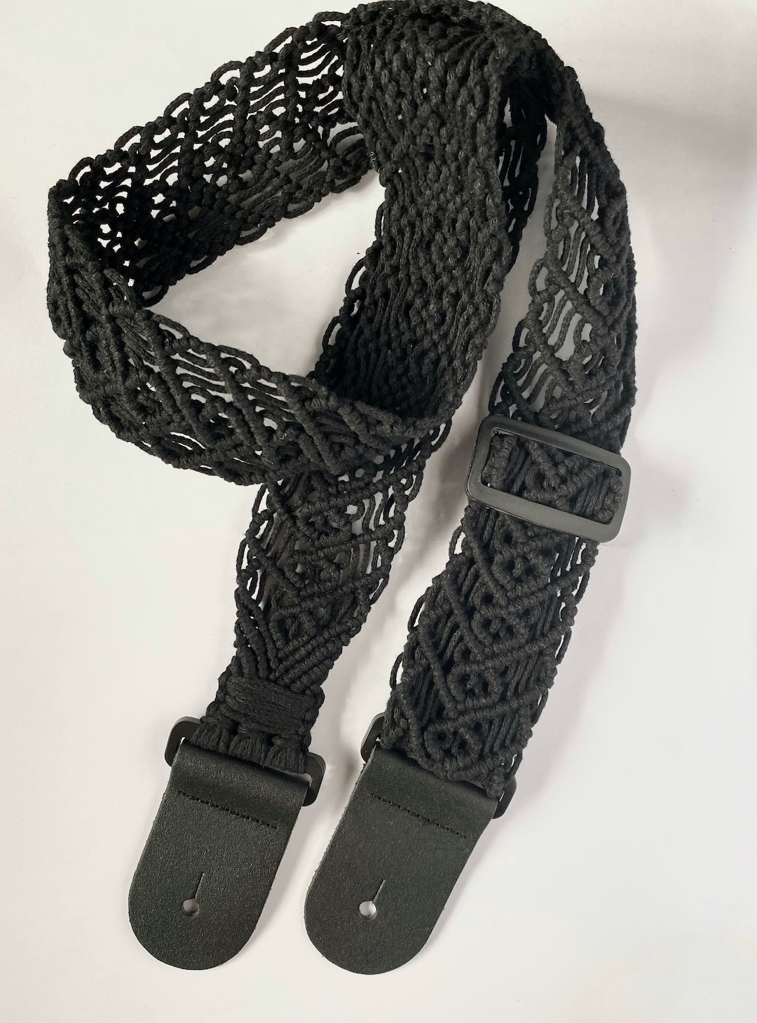 Guitar Strap Macrame Black Cotton Strap for Acoustic Guitar Woven ...