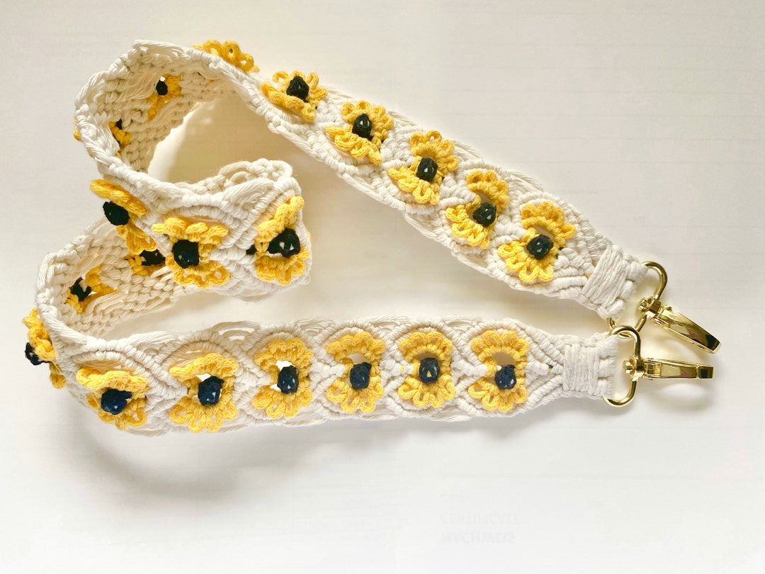 Macrame off White Camera Strap With Yellow Sunflowers Woven ...