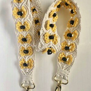 Macrame off White Camera Strap With Yellow Sunflowers Woven ...