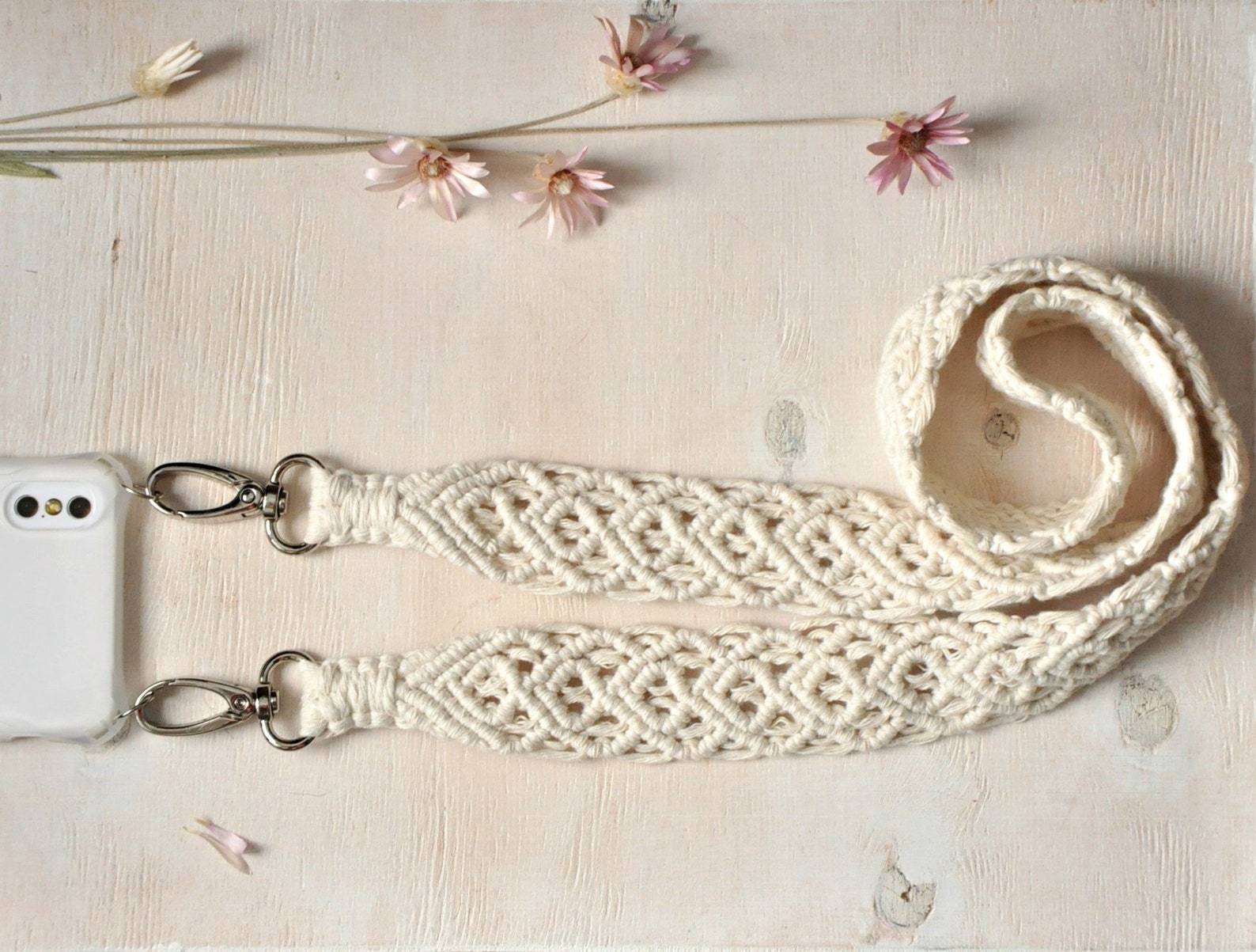 Macrame cell phone strap Woven natural cotton lanyard Phone | Etsy