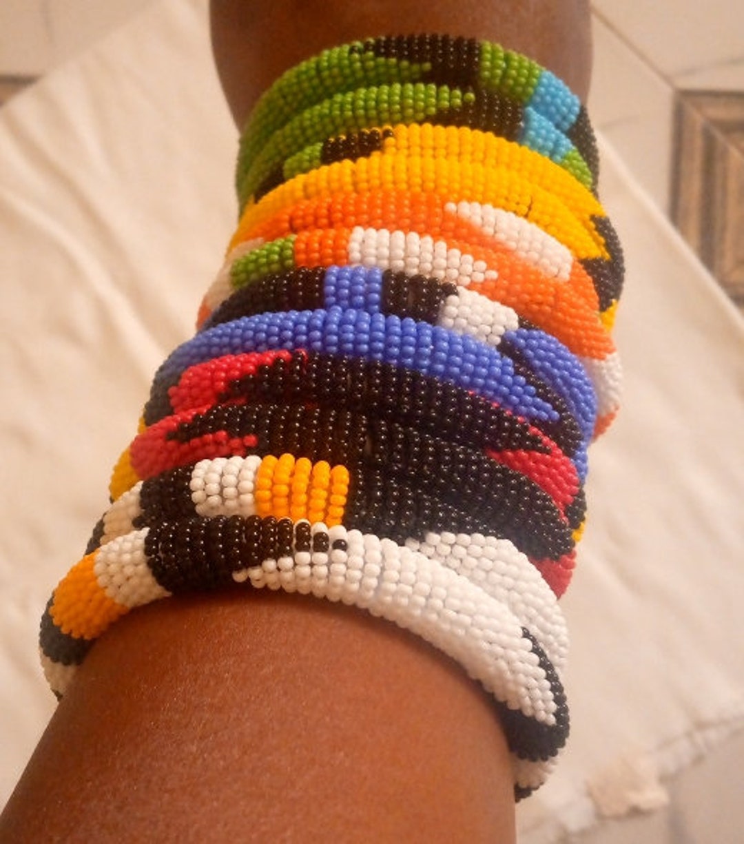 African Handmade Beaded Bangles, Multicolored Maasai Bracelets ...