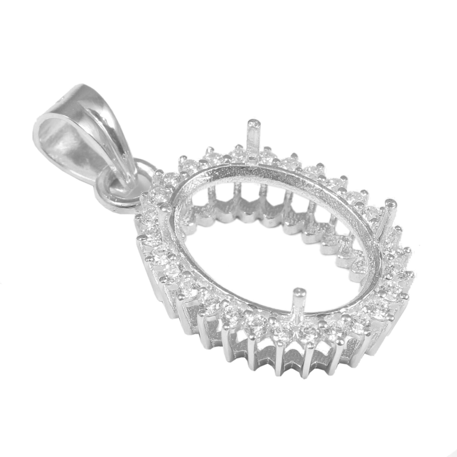 Semi Mount Pendant, 925 Sterling Silver Jewelry Prong Setting for ...