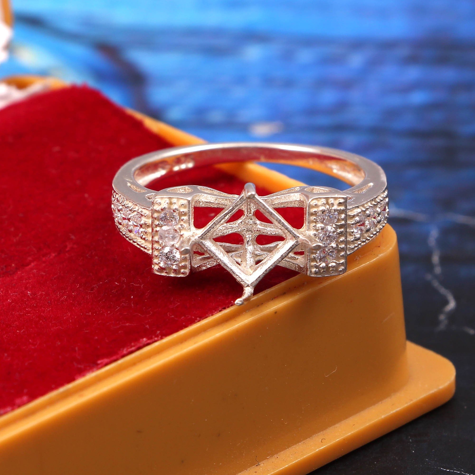 Semi Mount Blank Ring Non Tarnish Ring Stone Setting Size 5x5mm Cushion ...