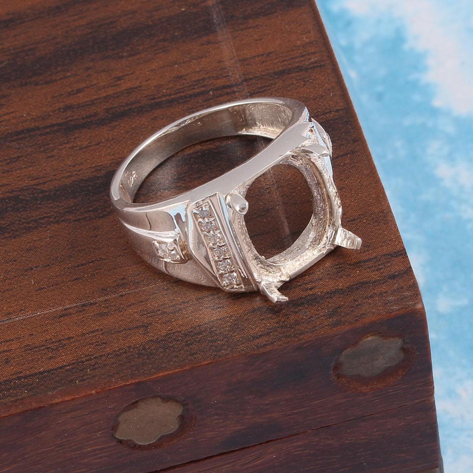 Semi Mount Ring Men's Ring Non Tarnish Ring Setting Size 14X10 MM Oval ...