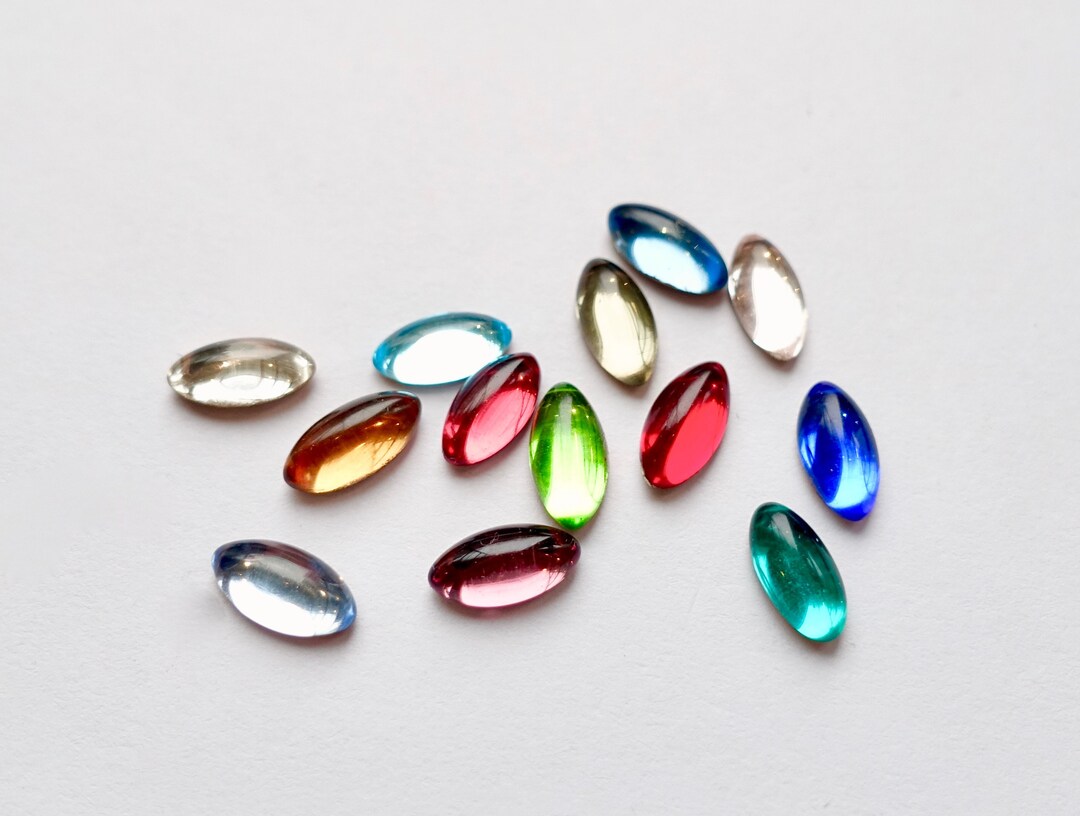48 Handmade Opal Glass Navette Pointed Oval Cabochons 8x4mm Colorful ...