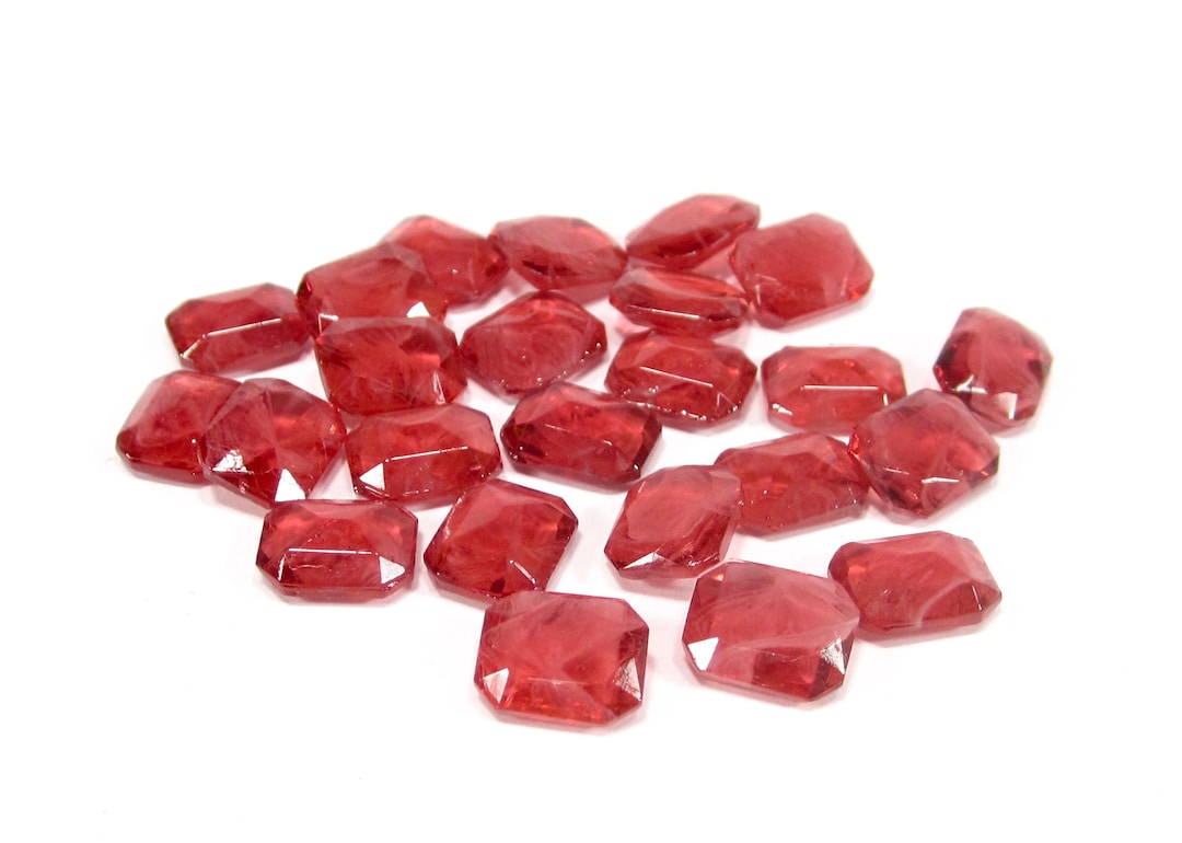 8 Octagon Red Glass Gems Handmade Glass Stones 10x8mm Strass Originally ...