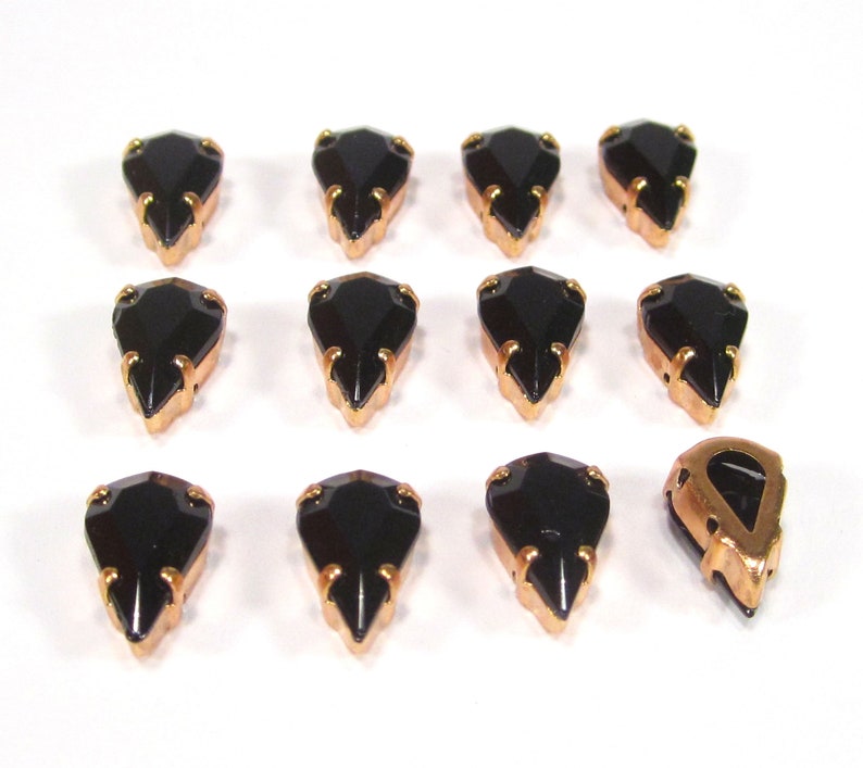 12 Vintage Glass Stones 1970s Jet Black Rhinestones 13x8 Drop - Etsy