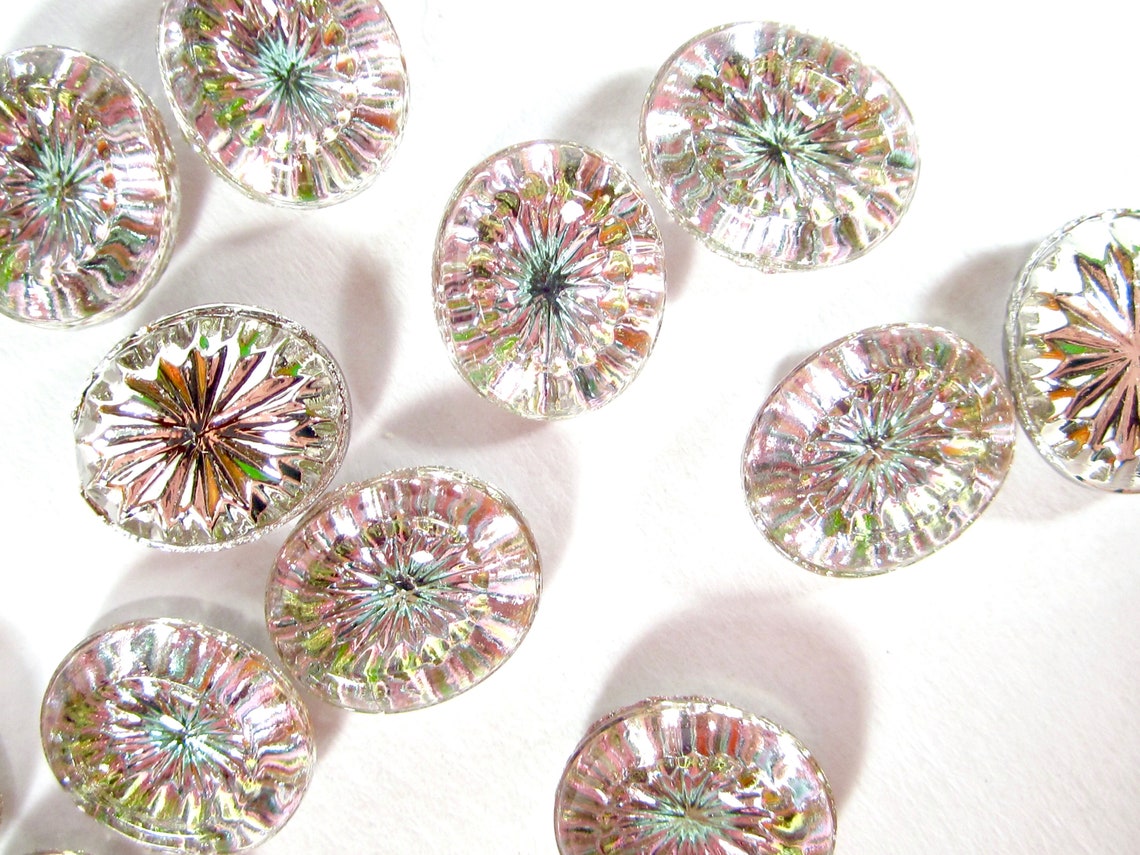 4 Gemstones Handmade Glass Stones 12x10mm Oval Purple Pink Blue Green ...