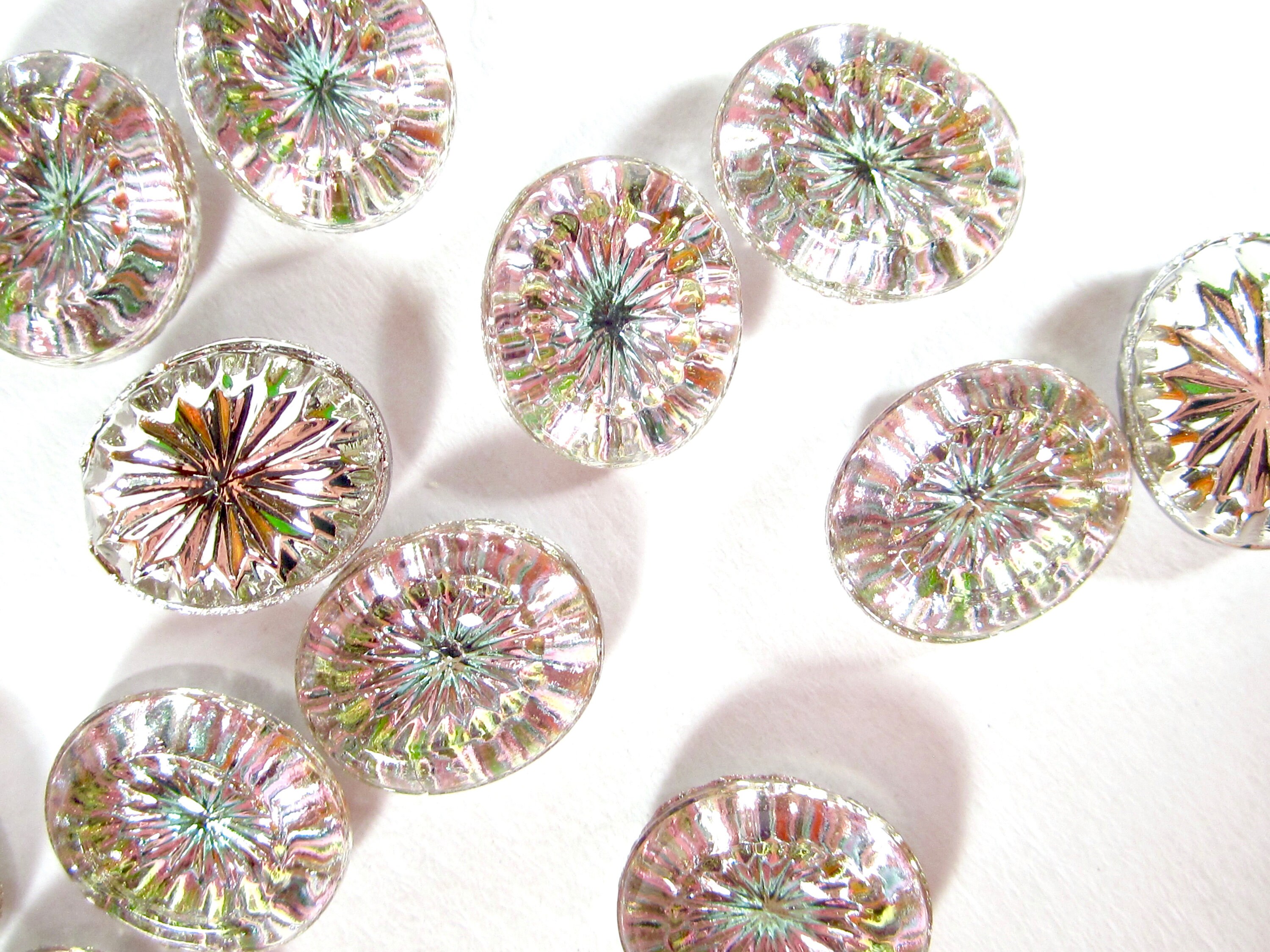 4 Gemstones Handmade Glass Stones 12x10mm Oval Purple Pink Blue Green ...