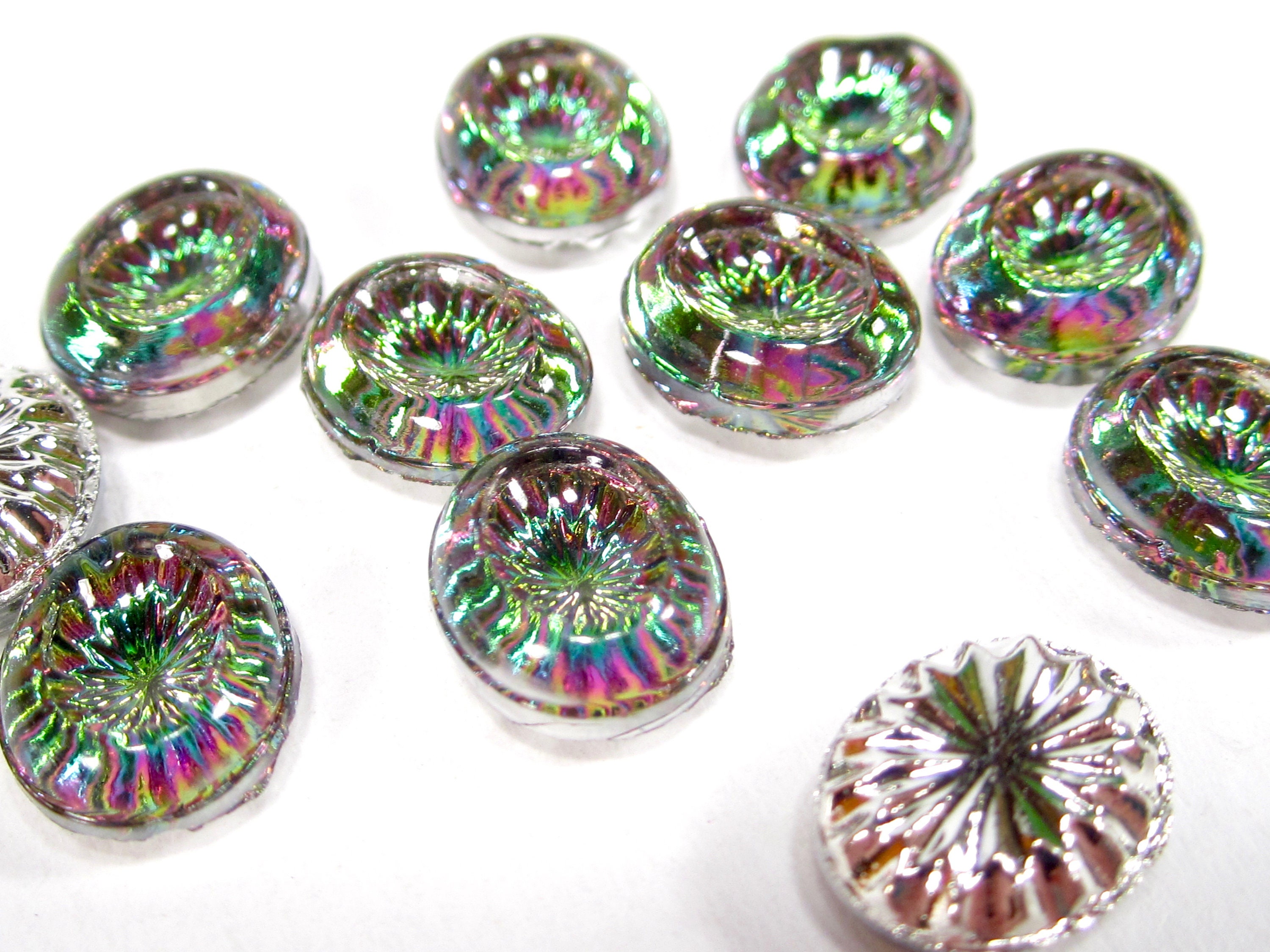 4 Gemstones Handmade Glass Stones 12x10mm Oval Purple Pink Blue Green ...