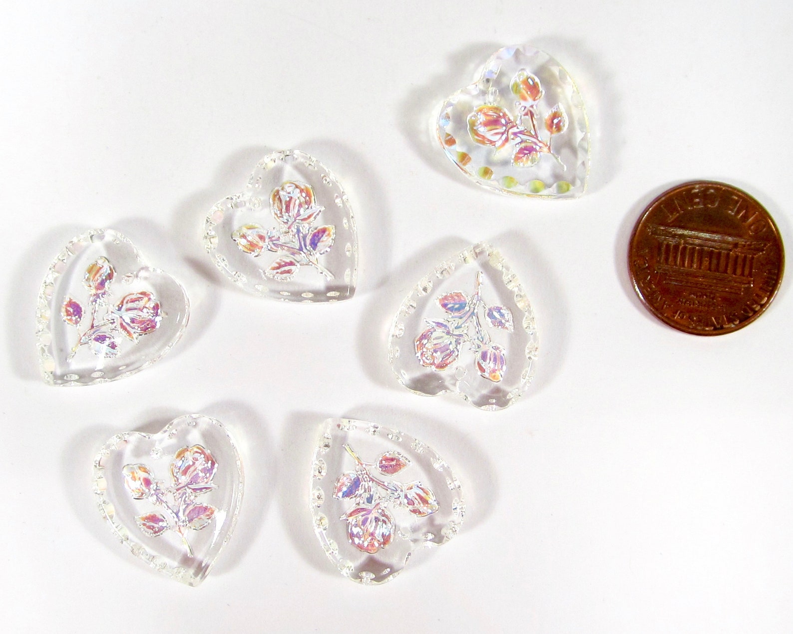 2 handmade heart rose pendant glass stones 20x18 mm heart | Etsy