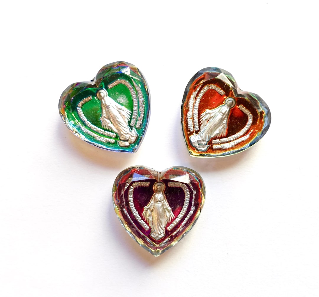 2 Heart Gemstone Maria Saying Handmade Glass Stones Madonna 20x21mm ...