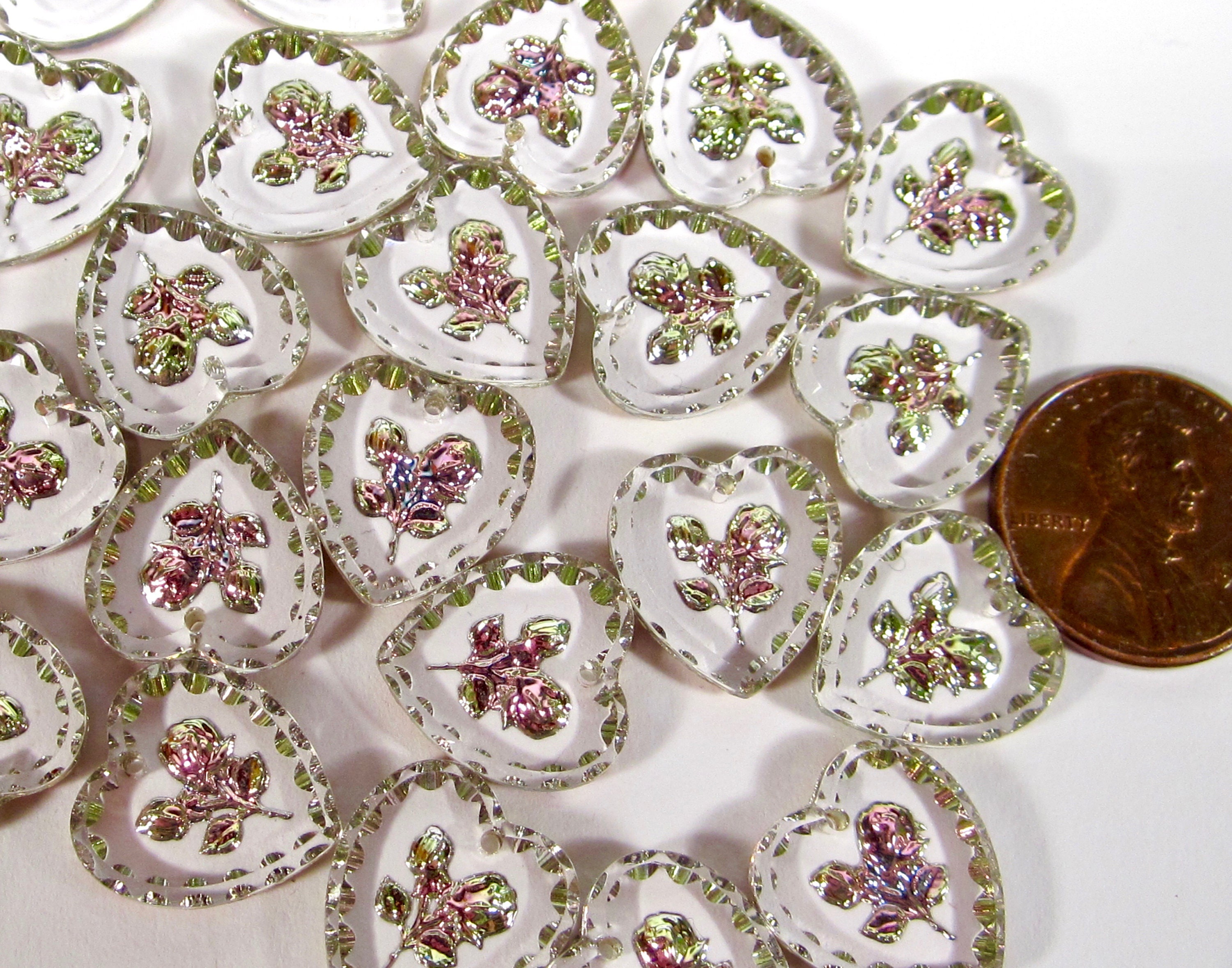 2 Handmade Heart Rose Pendant Glass Stones 15x14 Mm Heart Charm Crystal ...