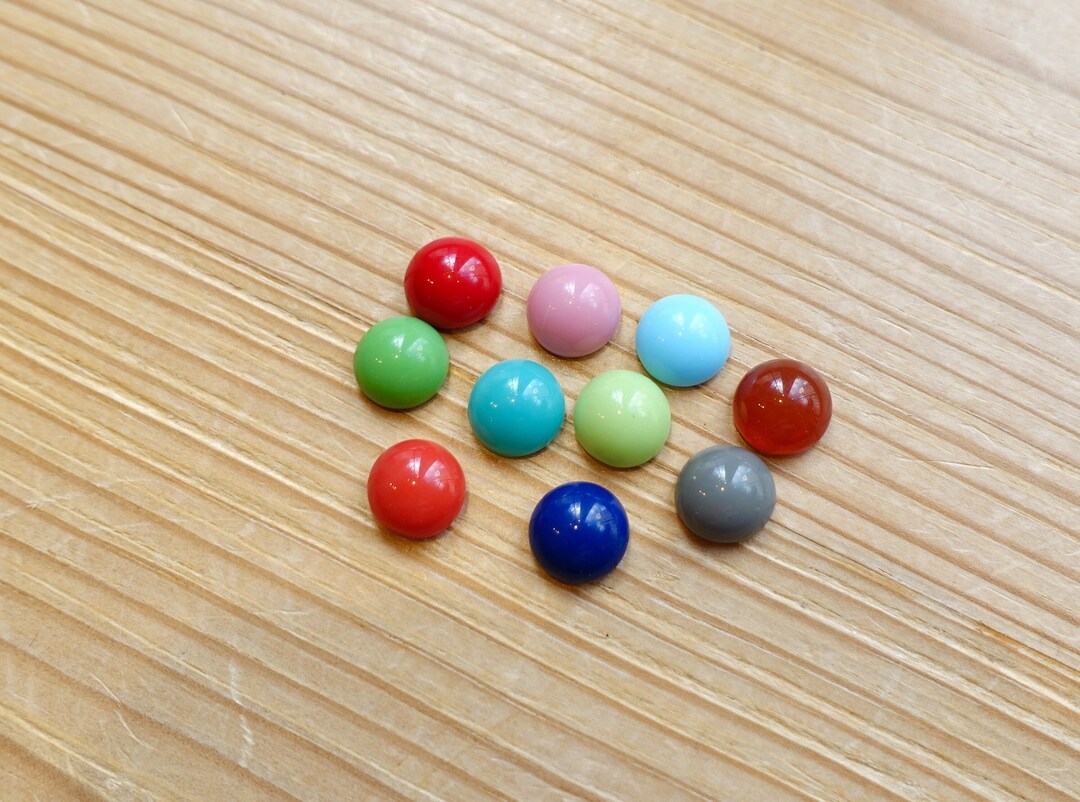 12 Handmade Glass Stones 8mm Round Cabochon Red Orange Blue Saturated ...