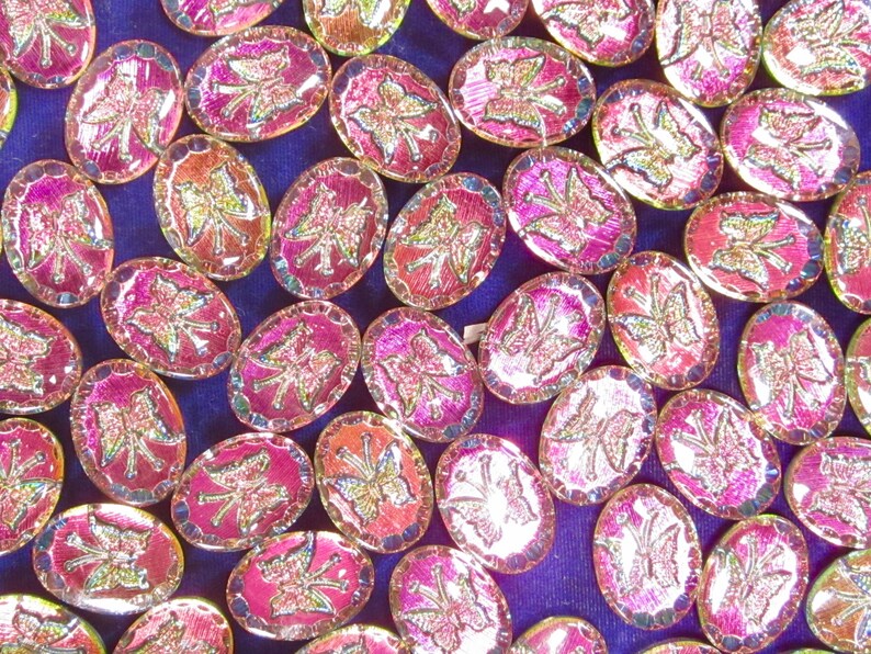 12 handmade glass stones 25x18 oval iridis volcano heliotrope | Etsy