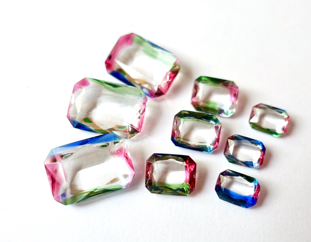 2-6 Jewelry Stones Octagon Rectangle Glass Stones Iris 8x6 10x8 16x11mm ...