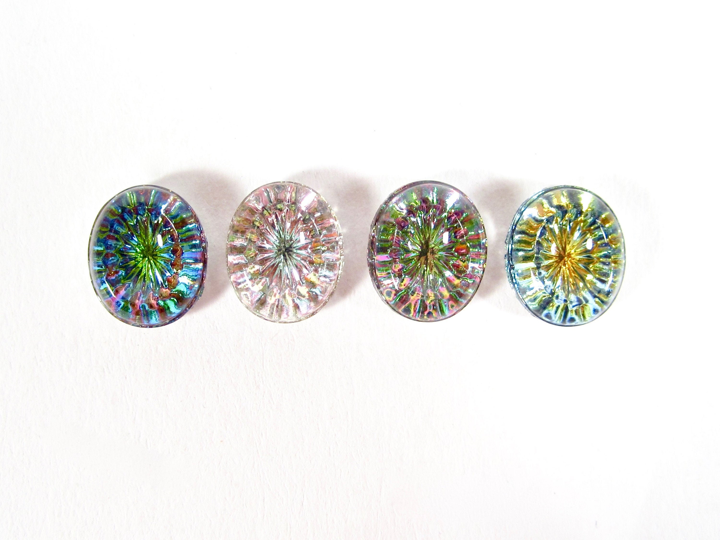 4 Gemstones Handmade Glass Stones 12x10mm Oval Purple Pink Blue Green ...