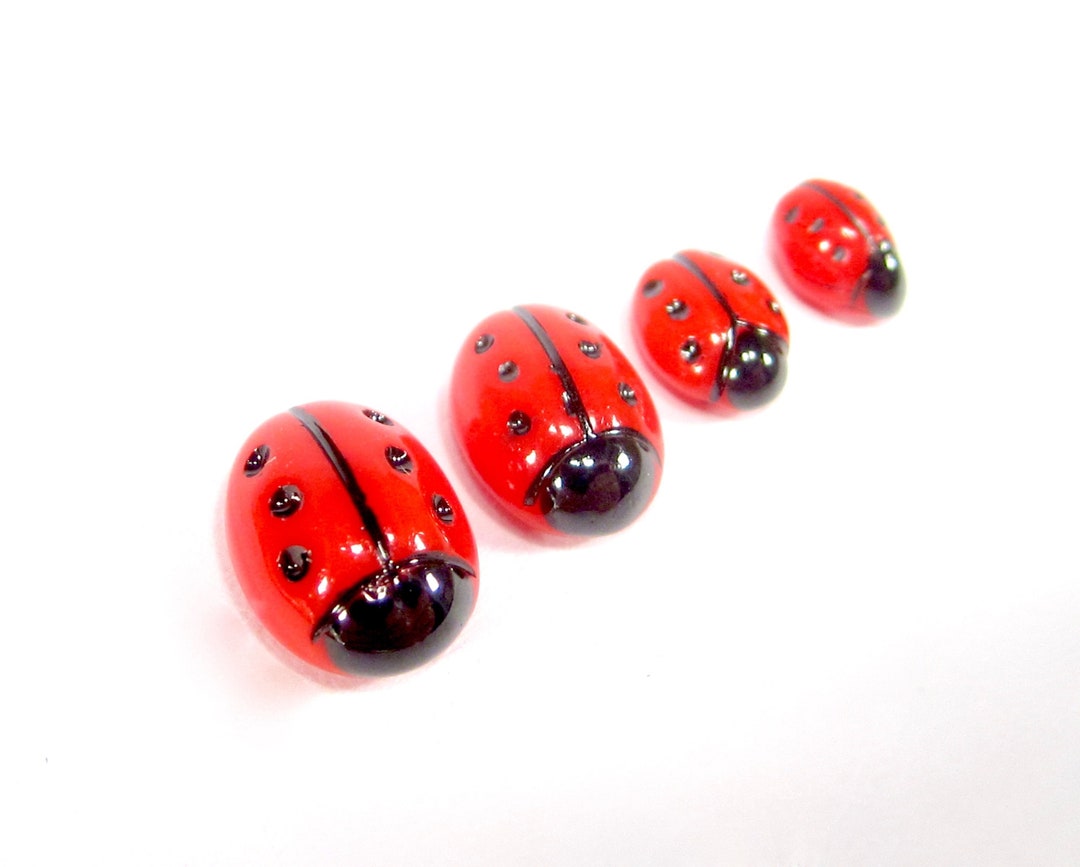 12 Cabochons Handmade Glass Stones Oval 8x6 Mm Ladybug Red Black Opaque ...