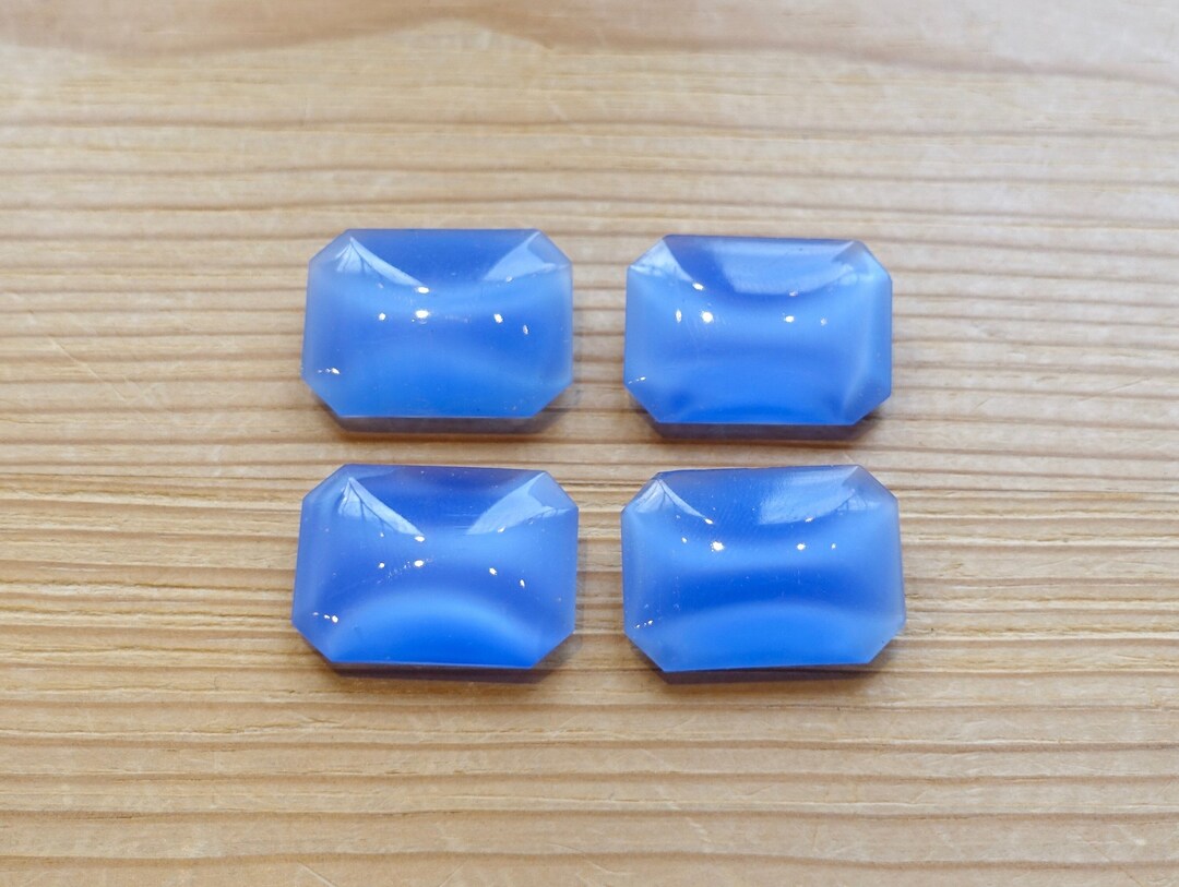 4 Gemstones Handmade Glass Stones 25x18mm Octagon Blue Light Sapphire ...