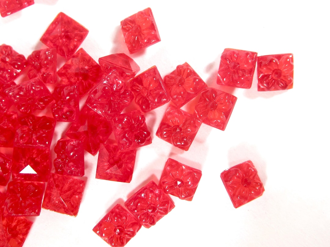 6 Handmade Glass Stones Square Red Flower 6x6x4 Mm Flower Made in ...