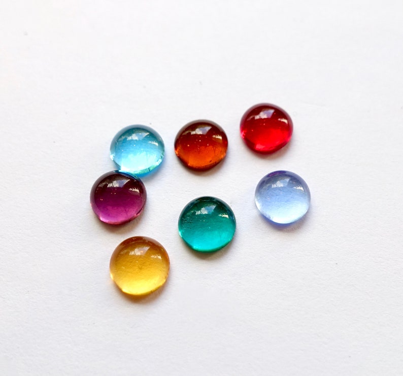 30 Cabochons Handmade Glass Stones 7mm Round Transparent Colorful ...