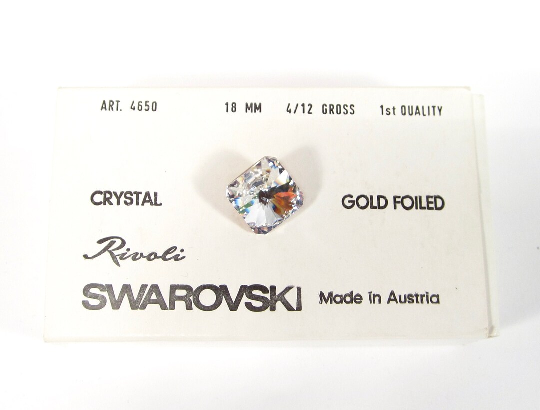 1 Swarovski 18mm Rivoli Square Rhinestone Made in Austria 1990s ART ...