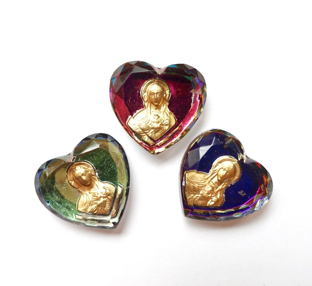1 Heart Gemstone Maria Handmade Glass Stones Madonna 20x21 Mm Colorful ...