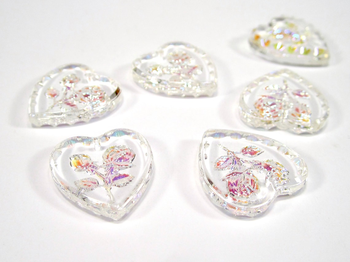 2 handmade heart rose pendant glass stones 20x18 mm heart | Etsy